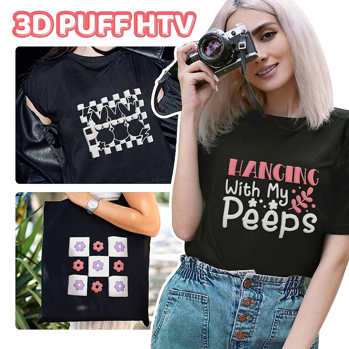 WRAPXPERT Puff Vinyl Heat Transfer White 3D Puffy HTV Iron on Vinyl for Tshirts,Easy Cut/Weed Foaming HTV for Heat Press,Clothing,10"x5ft