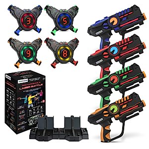 ArmoGear Nerf Guns and Laser Tag Guns Set of 4 - Rechargeable Toy Blasters for Kids and Adults - Indoor and Outdoor Laser Tag with Vests, Digital Score Display - Family Game Fun for Ages 8 and Up