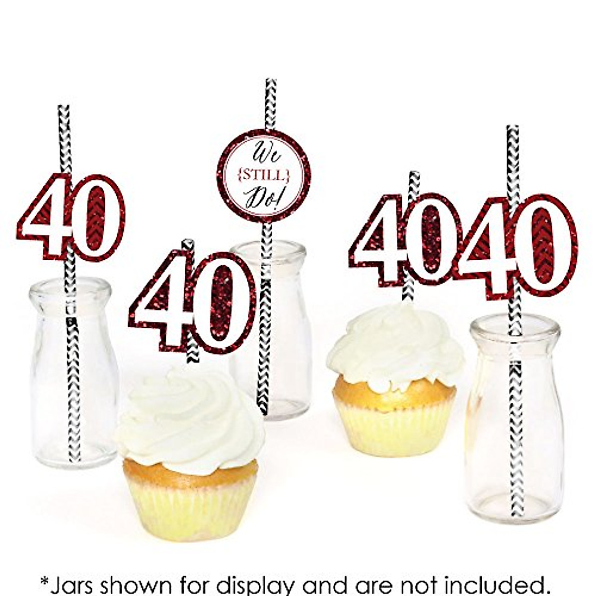 We Still Do Paper Straw Decor - 40th Wedding Anniversary Party Striped Decorative Straws - Set of 24