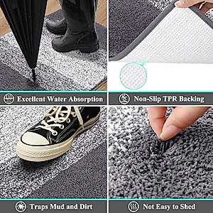 Vaukki Indoor Doormat Entryway Door Rug, Non Slip Absorbent Mud Trapper Mat Inside Floor Mat, Washable Small Door Carpet for Entryway (Grey, 24"x36")