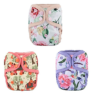 3 Newborn Baby Diaper Covers Nappies 8lbs-11lbs for Girls (Elephant Tree)