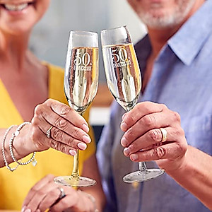 50th Anniversary Champagne Flutes for Couple by S&O. Set of 2 Wedding Anniversary Champagne Flutes. Giftable Wine Glasses for Parents. 8 oz Engraved Champagne Glasses. Gift for Married Couples