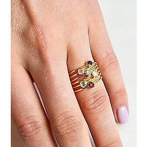 Tiny Gemstone Stacking Ring, Minimalist Dainty Thin Ring Band, Simple Stackable Birthstone Ring, January Birthstone Ring, Dainty January Birthstone Jewelry (Garnet)