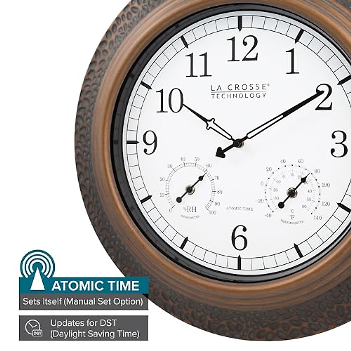 La Crosse Technology 433-3256A-INT 21-inch Bronze Indoor/Outdoor Atomic Analog Wall Clock