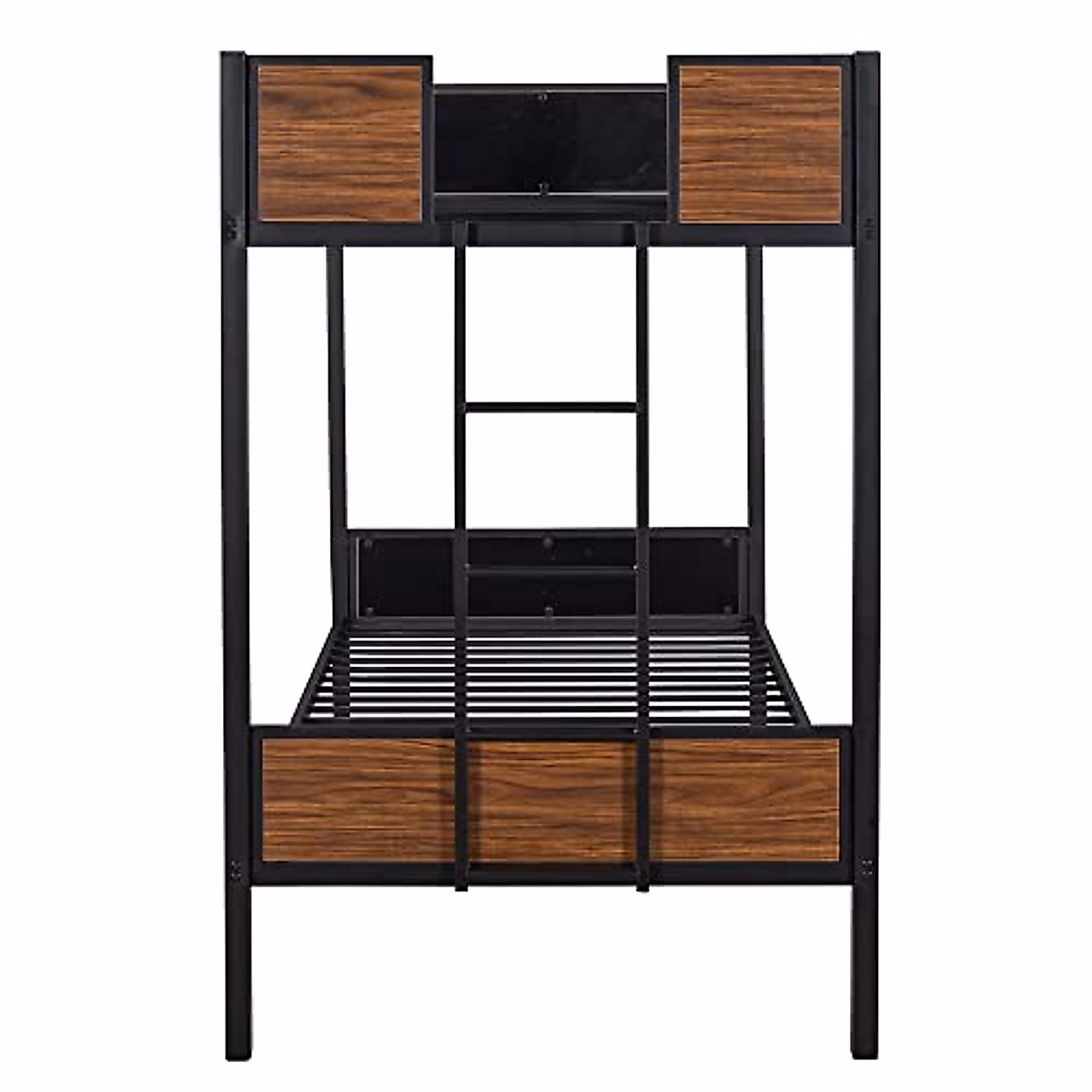 Twin-over-twin bunk bed modern style steel frame bunk bed with safety rail, built-in ladder for bedroom, dorm, boys, girls, adults (OLD SKU:MF190839AAD)