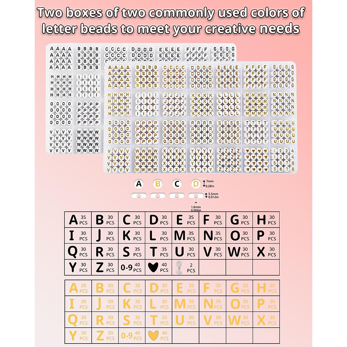 L'EclatDina 2 Box Set Letter Beads, Alphabet Beads for Bracelets, 1900+ PCS Round Number & Heart Beads, 5m Elastic String Jewelry Making Kit, Ideal for Friendship Bracelets (Black+Gold)