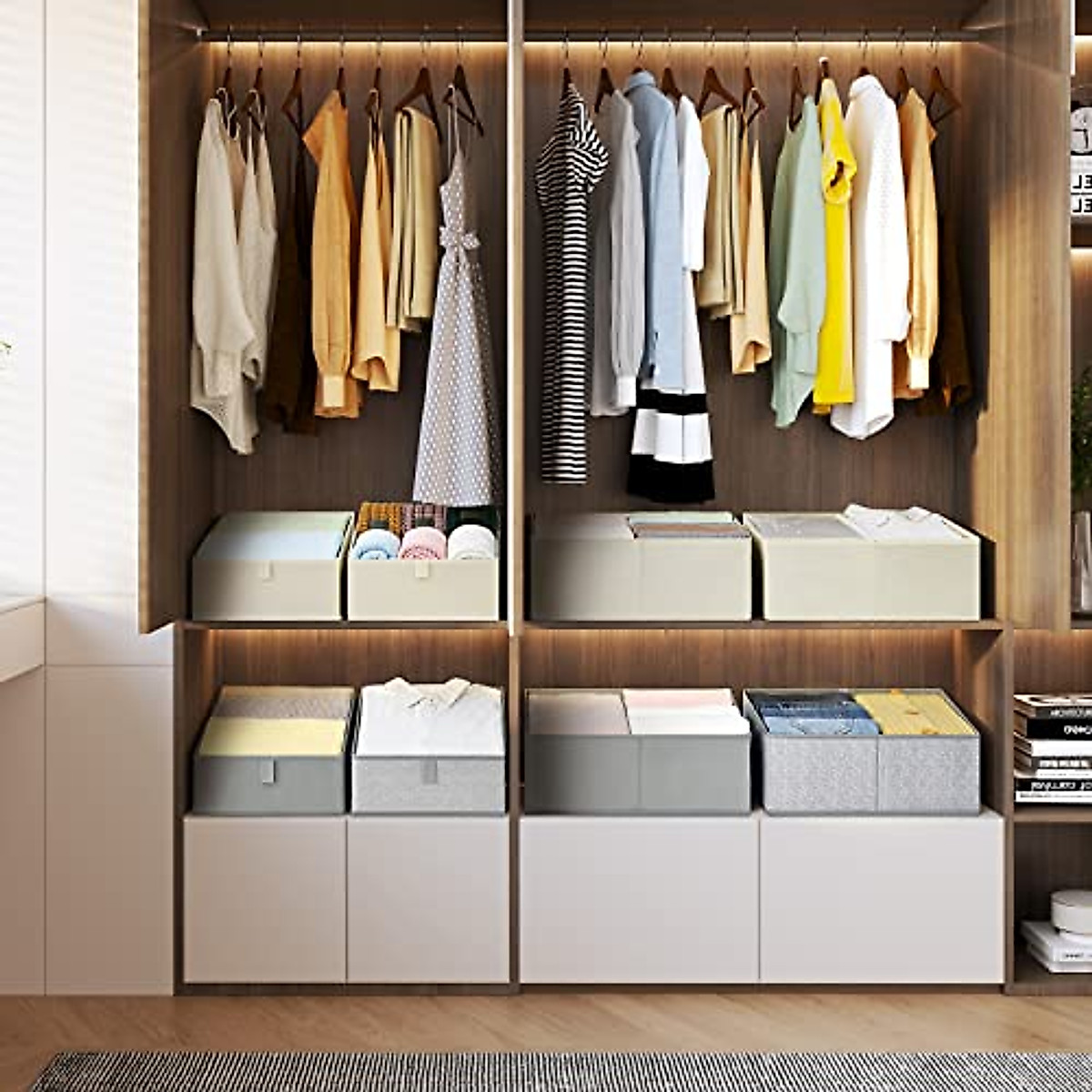 DIMJ Closet Baskets, 6 Packs Trapezoid Storage Bins, Fabric Baskets for Organizing Shelves, Foldable Storage Cube Bins for Toys, Baby Toiletry, Office Supplies, DVDs, Books