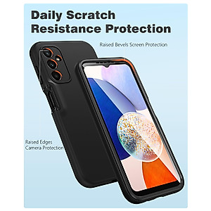 FNTCASE for Samsung Galaxy A14-5G Case: Shockproof Silicone Protective Phone Case with Built-in Screen Protector - Slim Dual Layer Rugged Sturdy Drop Proof TPU Protection Cover (Plain Black)