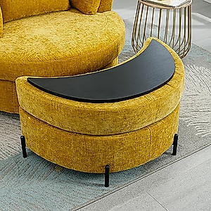 360° Swivel Accent Barrel Chair and Half Crescent Moon Storage Bench Large Ottoman with 4 Pillows,Upholstered Oversized Leisure Round Loveseat Recliner Sofa Chaise Lounge Circle Armchair for Club