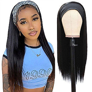 G&T Headband Wig for Women Black Straight Synthetic Headband Wig Glueless Heat Resistant Natutal Looking for Daily Party Use 24 Inch