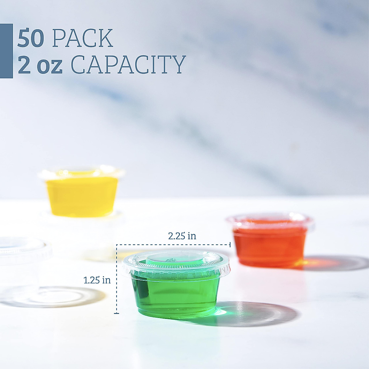 Galashield [50 Sets - 2 oz.] Jello Shot Cups Condiment Containers with Lids | Sauce Cups, Portion Cups, Dressing Container | Small Plastic Containers with Lids