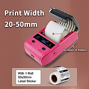 DETONGER Label Maker DP23P Thermal Portable Bluetooth Barcode Label Maker with 1 Pack 50x30mm Label Sticker for Home Office Organization Commercial Use, Android & iOS,Red