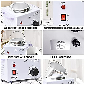 Portable Wax Warmer Machine for Painless Hair Removal, Women Men Professional Wax Heater with Adjustable Temperature Set,20pcs Wax Sticks (White - Single Pot)