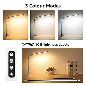 Lepro Clip on Desk Lamp LED Reading light Dimmable USB Clamp Lamp with 3 Color Modes 10 Brightness, Adjustable Flexible Gooseneck Table Light for Bed Headboard, Workbench, Home Office, Computer, White