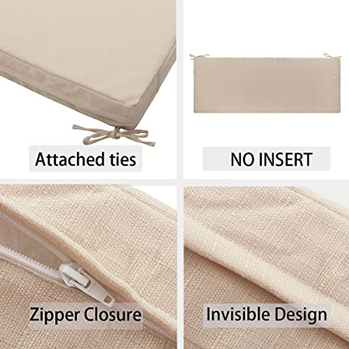 FUNHOME Water-Resistant Outdoor Bench/Settee Cushion Slip Cover,Patio Furniture Cushion Covers,Garden Long Chair Cover ONLY-54x18x3 INCH (Antique Beige)