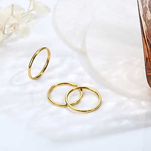 LOYALLOOK 1.5mm 14K Gold Filled Rings Stacking Rings for Women Stainless Steel Plain Thin Ring Knuckle Thumb Statement Rings Midi Band Rings Comfort Fit Gold Tone, 8