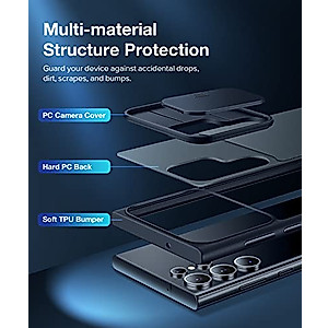 Tongate Compatible with Samsung Galaxy S23 Ultra Case with Slide Camera Cover, [Military Grade Drop Protection] Slim Translucent Matte Back Phone Case for Galaxy S23 Ultra Case 6.8 Inch, Black