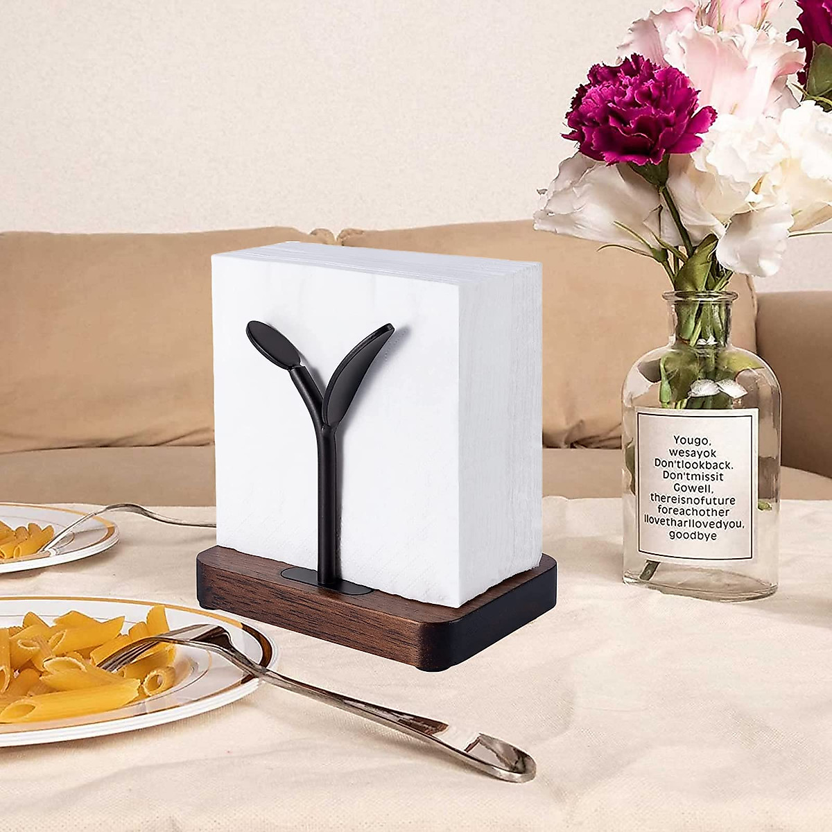 Wooden Napkin Holder for Table - Wood Napkin Holder with Black Cast Iron,Cute Cocktail Napkin Holders for Parties,Modern Farmhouse Black Napkin Holder,Metal Rustic Napkin Holders