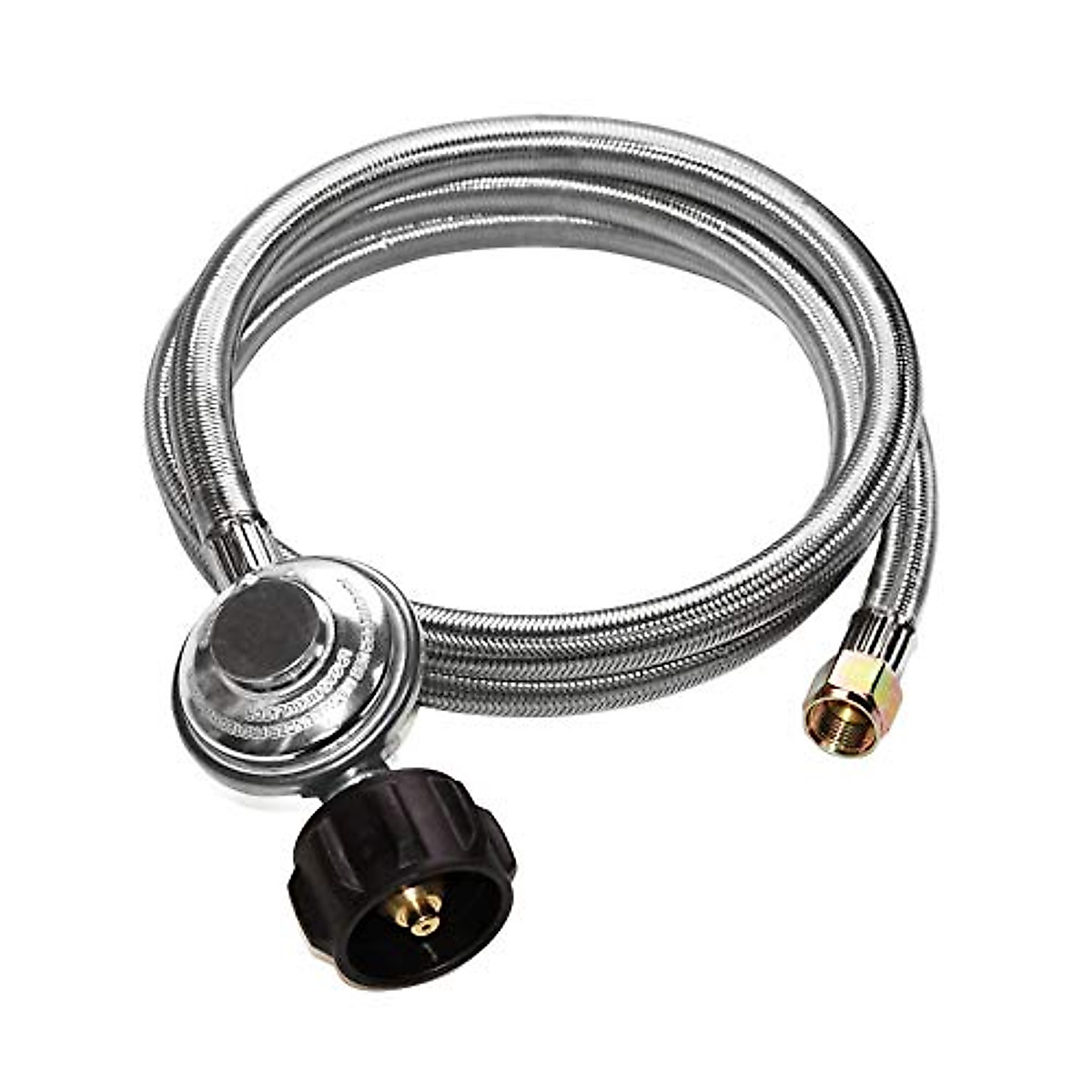 DOZYANT 5 Feet Universal QCC1 Low Pressure Propane Regulator Grill Replacement with Stainless Steel Braided hose for Most LP Gas Grill, Heater and Fire Pit Table, 3/8" Female Flare Nut