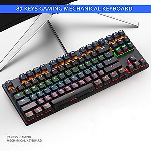 K917 RGB Mechanical Gaming Keyboard 87Key Retro Keyboard-Blue Switch-LED Backlit- Round Keycaps Anti-Ghosting Mechanical Illuminated Keyboard for PC Gaming and MAC (Retro-Black)