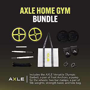 AXLE Home Gym Bundle Workout & Exercise Equipment, Olympic Barbell Weights Set, Two 5lbs Weight Plates, Resistance Band, Foot Anchors, & Tote Bag for Fitness & Strength Training for Men, Women & Youth