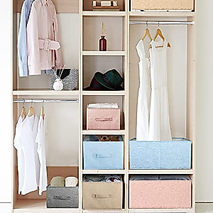 Valease 2-Pack Linen Fabric Storage Bin for Shelves(No Lid)，Washable Storage Box Containers Baskets Cube with Handles for Bedroom,Closet Organizer,Office,Living Room,Nursery (Grey, Small)