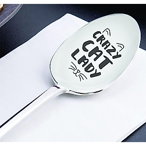 Cat Lover Pet Lover Engraved Spoon Gift For Women | Crazy Cat Lady Engraved Spoon Mother's Day Gift , Mom Sister Grandma , Kids Gift For Christmas , Birthday | Rescue Mom Pet Lover Gift - 7 Inch