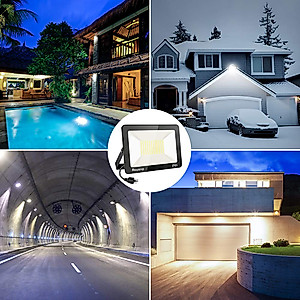 Royana 100W LED Flood Light Outdoor with Plug, IP65 Waterproof LED Work Lights, Portable Daylight White Floodlight Spotlight, 6000K 10000LM Super Bright Security Light for Yard Garden Court Lawn