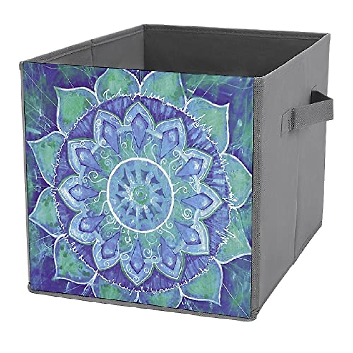 Watercolor Ethnic Flower Foldable Storage Bins Printd Fabric Cube Baskets Boxes with Handles for Clothes Toys, 11x11x11