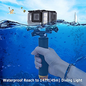 HONGDAK Waterproof Dive Light for GoPro Underwater 147ft(45m) Photography Accessories for GoPro Hero 12 11Mini 11 10 9 8 7 6 5 4 3 DJI OSMO Action