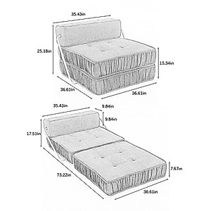 ROCKINGRUN Folding Sofa Bed,Convertible Memory Foam Couch,Chenille Sleeper Chair Floor Couch with Removable Back Cushion,Futon Sofa Bed for Living Room, Guest Room, Apartment, Small Space,Orange