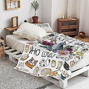 Cat Blanket Ultra Soft Flannel Throw Blanket Just a Girl Who Loves cat Blankets Cat Gifts for Cat Lovers Cozy Lightweight Blankets for Women Kids Adults 50"X 40"
