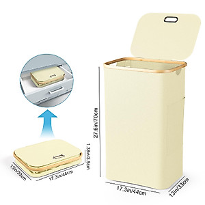 Laundry Basket, Zekeson 100L Collapsible Laundry Hamper with Removable Inner Bag for Clothes and Toys Storage in Bedroom Bathroom Children's Room (Beige)