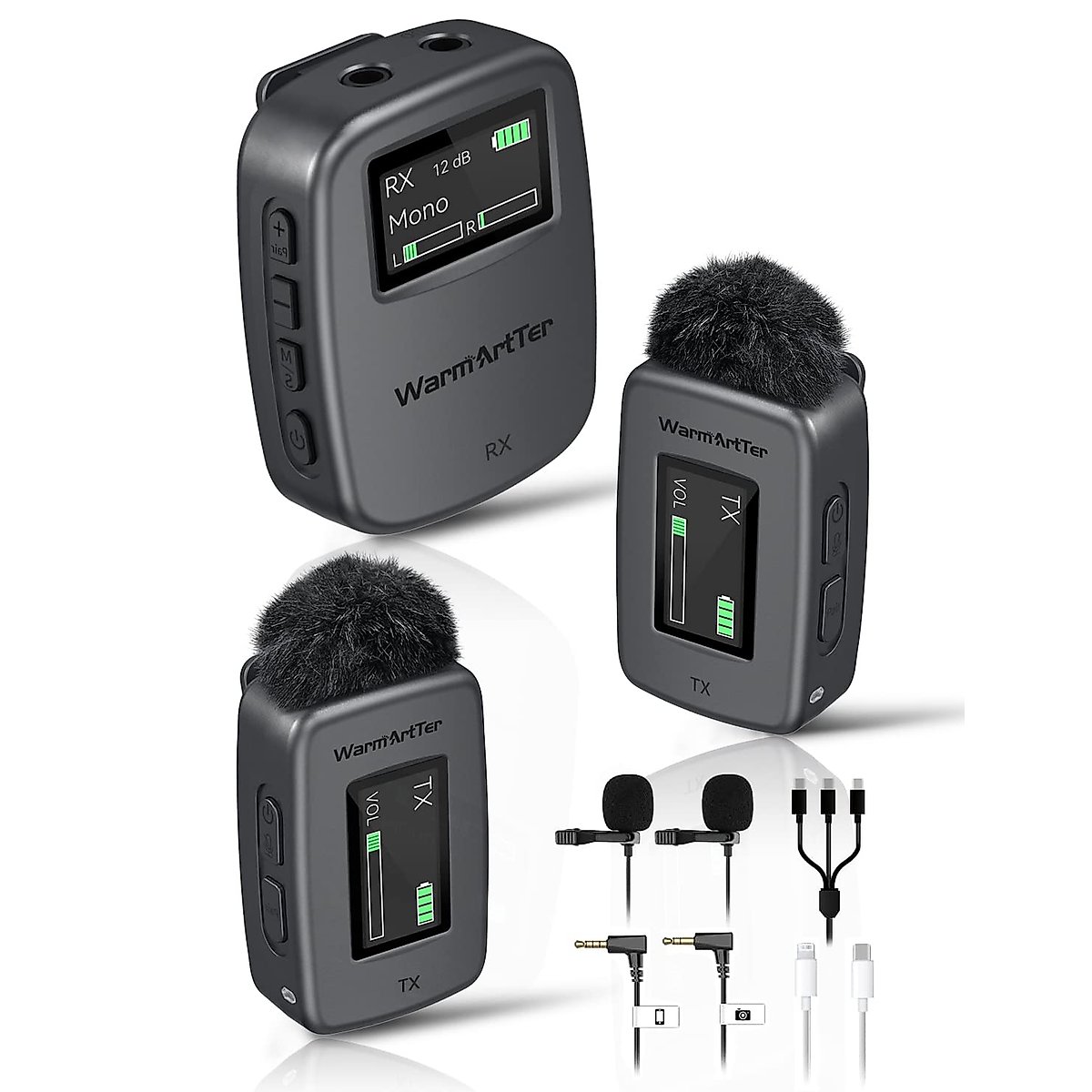 2.4G Wireless Lavalier Microphone, Dual Lavalier Lapel Mic 2 Transmitters and 1 Receiver Noise Reduction for DSLR Camera, Recording YouTube, Vlogs