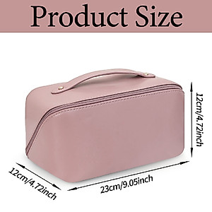 BOBOBOX Travel Cosmetic Bag Large Capacity Make Up Bag PU Leather Waterproof Portable with Handle and Divider Multifunctional Bag (Pink)