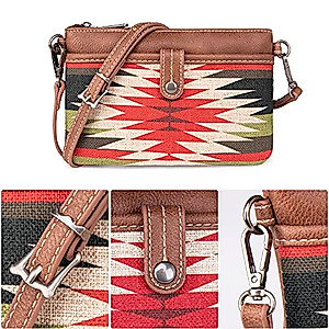 Wrangler Crossbody Handbag Brown Wristlet Purse Aztec Printes Canvas Clutch for Women Vegan Leather Cell Phone Bag,WG52-C181BR