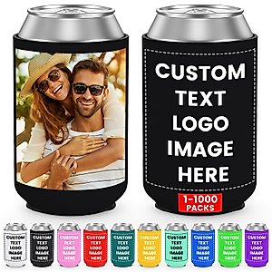 Custom Neoprene Can Cooler Sleeve Bulk Personalized Insulated Drink Holder for 12 Oz Cans and Bottles Wedding Bridal Shower Beach Decorations Birthday Party Favors, Black