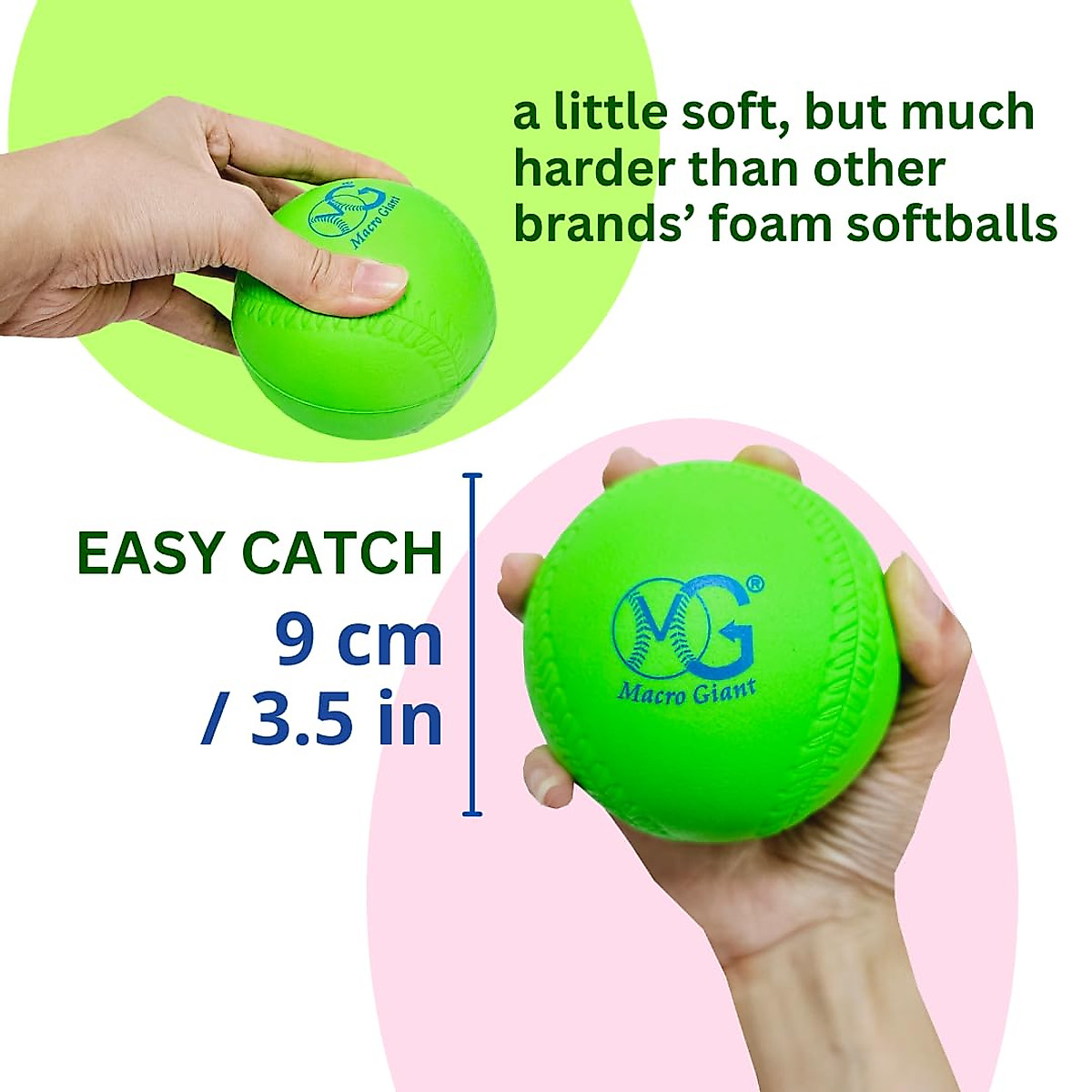 Macro Giant 3.5 Inch (dia.) PU Foam Softball, Set of 18, Multicolors, Baseball Training Practice, Playground Ball, Parenting Activity, Kids Sports Toy Ball