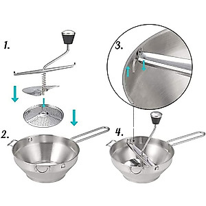 Stainless Food Mill With 3 Grinding Milling Discs&Handle, Durable Bowl Rotary Food Mill for Tomato Sauce, Applesauce, Puree, Mashed Potatoes, Baby Food, 1 Quart Capacity - Dishwasher Safe