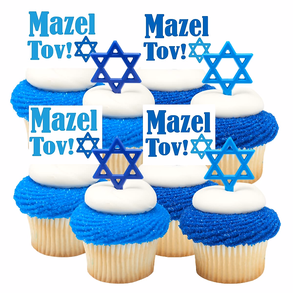 Mazel Tov! Blue & White -24pk Cupcake/Desert/Food Decoration Topper Picks