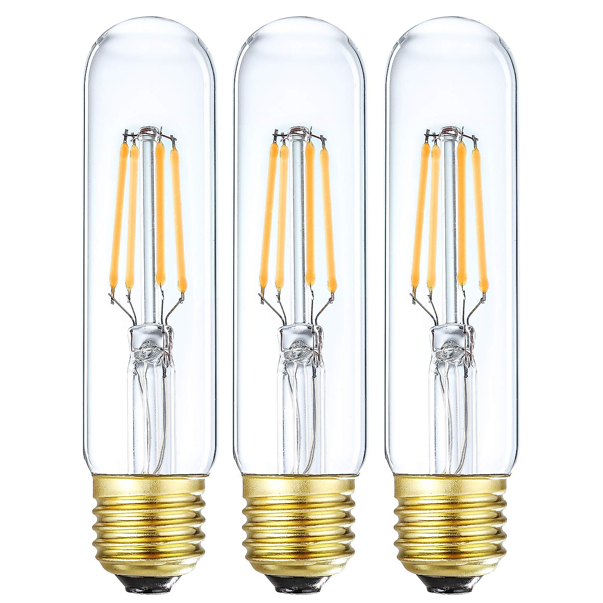 Leools Led Tube Bulb Glass 4W Dimmable Edison T10 Tubular Bulb,E26 Medium Base Filament Lamp 40 Watt Incandescent Bulb Equivalent 2700K Warm White,Clear Glass,No Flicker,3 Pack.