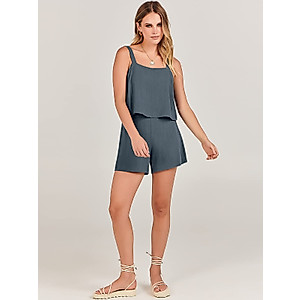 ANRABESS Womens 2 Piece Linen Sets Square Neck Crop Short Lounge Matching Sets 2024 Summer Trendy Beach Outfits 1020shenhui-XL