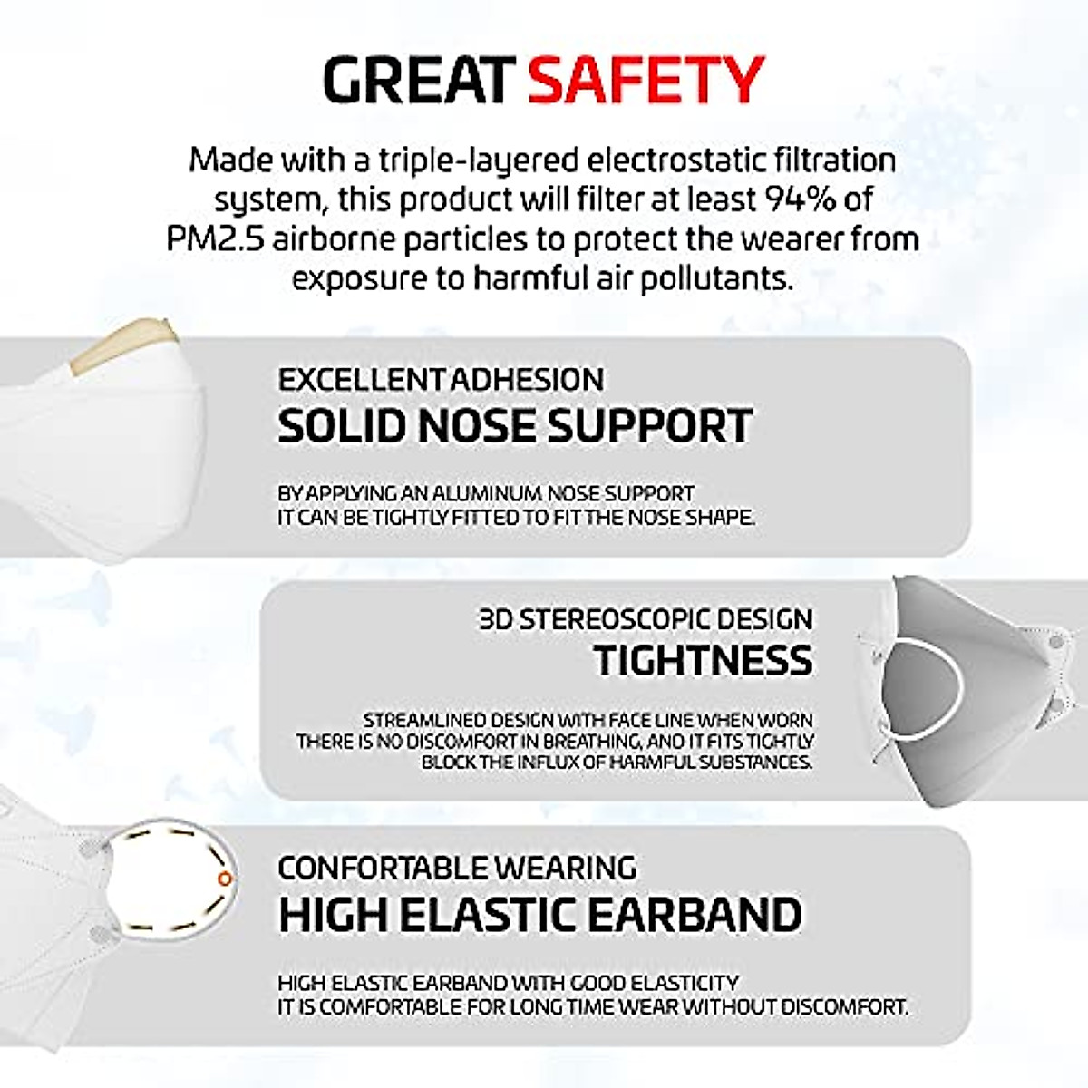 10 Individually Packaged CLEANTOP Adjustable Strap KF94 Certified Safety Face Mask made for Adult & Kids, Made in KOREA (White, Large (Adults))