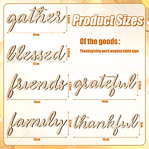 Yalikop 6 Pieces Thanksgiving Wood Cutouts Thankful Grateful Sign Handmade Wood Signs for Thanksgiving Fall Plate Decor Crafts DIY Decorations Supplies, 6 Styles