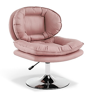 MCombo Swivel Accent Chair with Height Adjustment, Upholstered Desk Chair for Living Room Office 4846 4473 (Round Base, Pink)