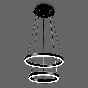 Viruhaka Dimmable LED Pendant Light Dining Room 50W LED Modern Chandelier Black Living Room 2 Ring Pendant Lighting Entryway with 59in Cord Adjustable,6000K Daylight