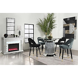 MAKLAINE Pedestal Round Glass Top Counter Height Table in Mirror