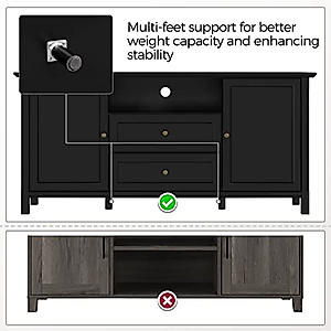 Yaheetech TV Stand with Storage for TVs up to 65 inch, Black TV Console Table for Living Room, Media Entertainment Center TV Storage Cabinet with 2 Central Drawers & Open Shelf, 58 in