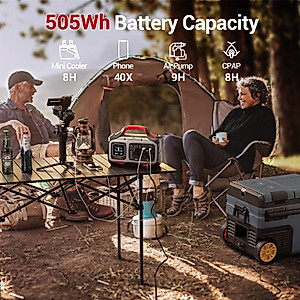 ROCKPALS 500W Solar Generator with Panels Included, 505Wh Portable Power Station with SP003 100W Foldable Solar Panel, 2 x Pure Sine Wave 110V AC Outlet for Outdoors Camping Hunting RV Trip Home Use