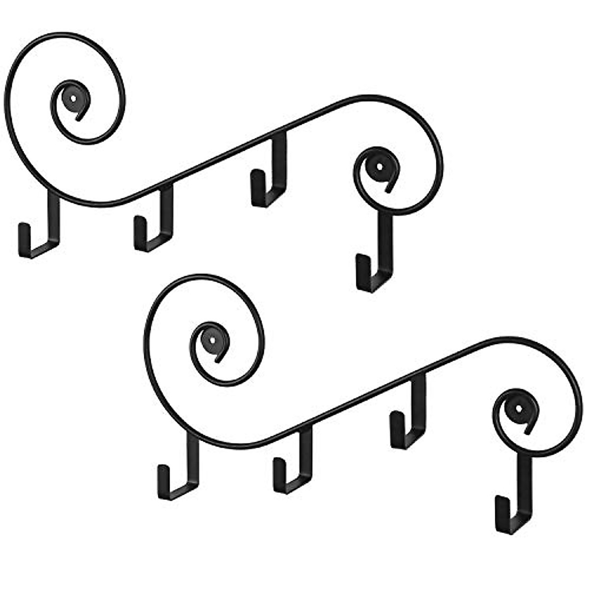 MyGift Set of 2 Vintage Scrollwork Design Wall Mounted Metal Mug Hook Air Drying Rack, Black